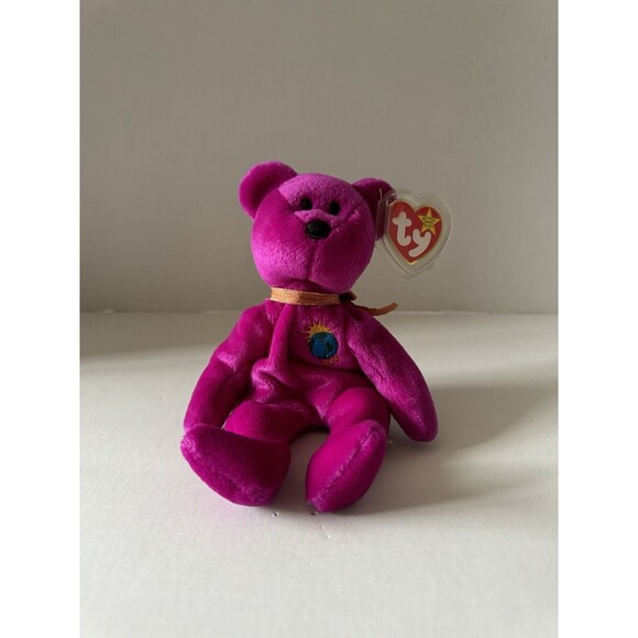 Toys | Ty Beanie Babies Millennium Bear Plush Toy Purple Excellent Tag ...